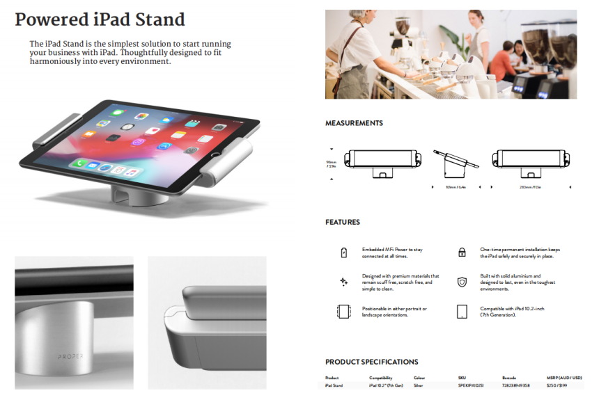 Studio Proper Powered Stand for iPad 10.2in | Sleek POS Mount